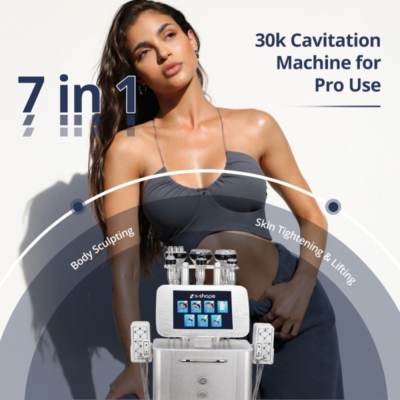 Standing Metal 7 in 1 S Shape 30K Cavitation Body Sculpting Device